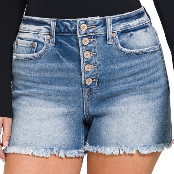 Zenana Outfitters | Shorts | Medium Frayed Hem Button Fly Shorts | Poshmark